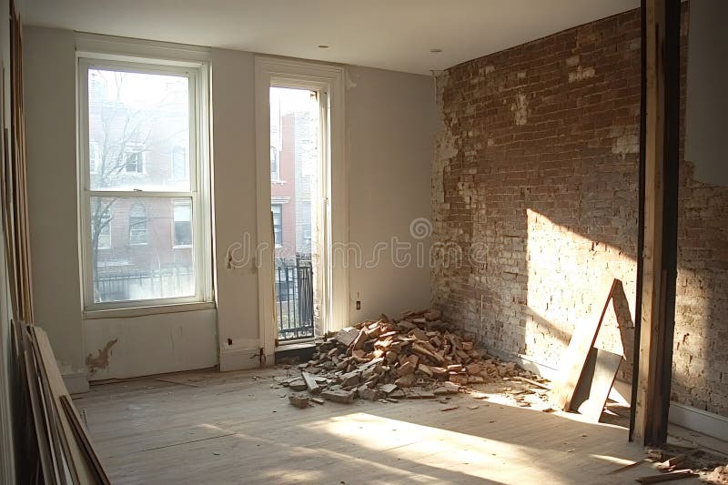 Sunlight Entering Room Under Renovation Exposing Brick Wall Stock Image ...