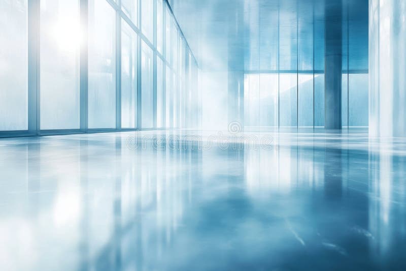 Bright and Modern Interior Space with Glossy Floor and Large Windows in ...