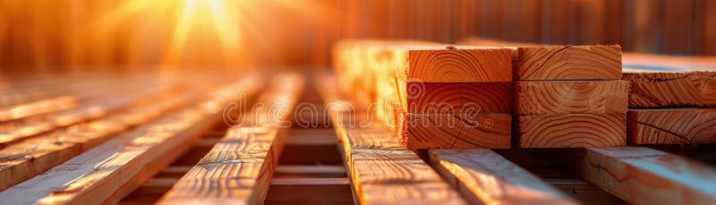 Sunlight Illuminates Stacked Wooden Beams, a Visual Representation of ...