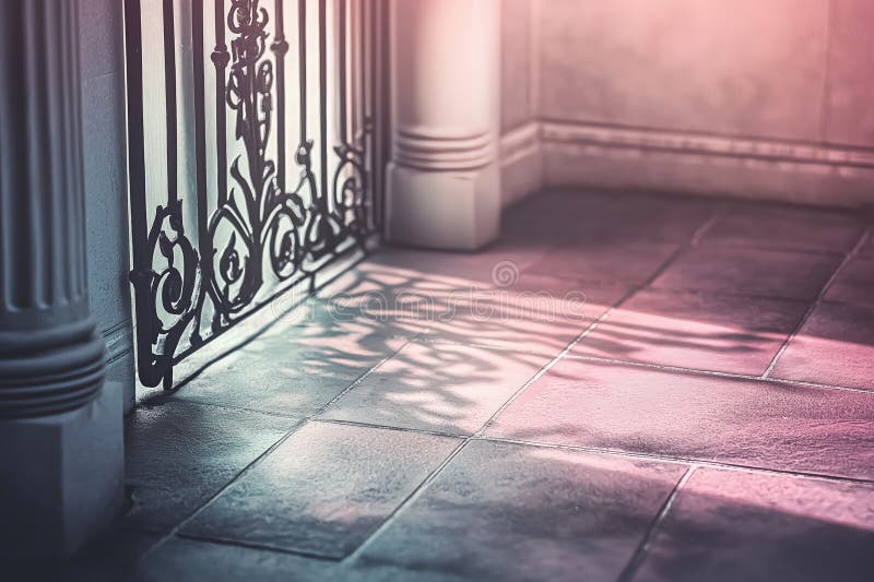 Wrought Iron Gate Casting Shadow on Stone Floor Stock Illustration ...