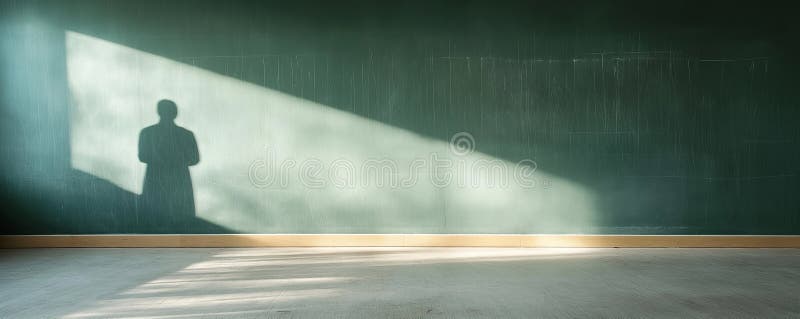 Soft Sunlight Casting Teacher S Shadow Across Vacant Classroom ...
