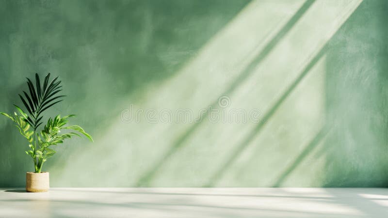 Sunlight Illuminating Green Wall with Plant and Creating Shadows on ...