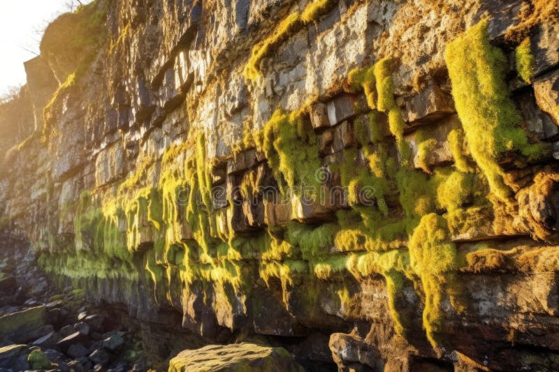 Sunlight Illuminating Moss and Lichen on a Cliff Stock Image - Image of ...