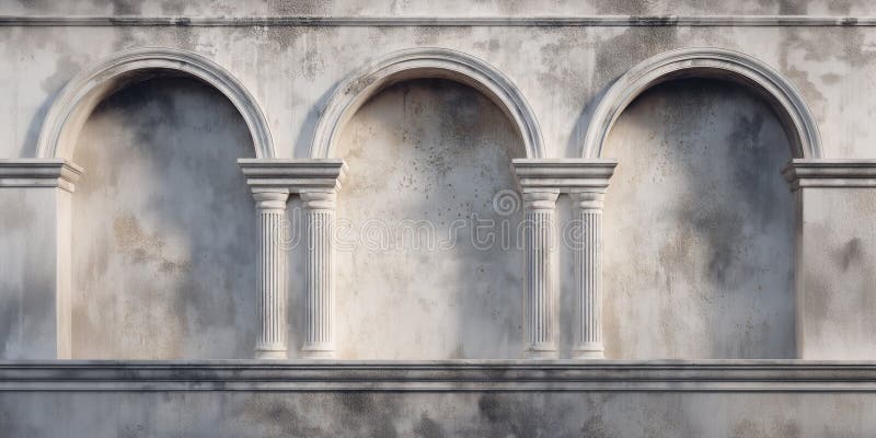 Weathered Wall Showing Three Arched Alcoves and Fluted Columns Stock ...