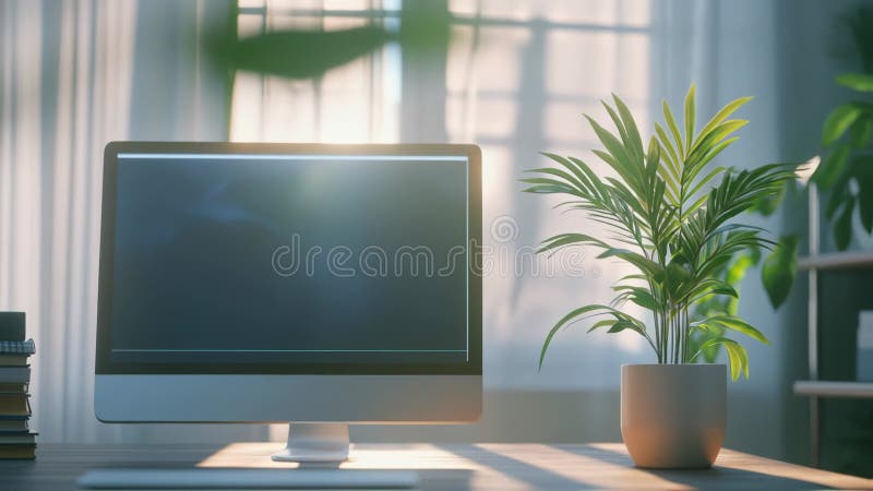 Sunlight Illuminating a Workspace with Computer and Plant Stock Video ...