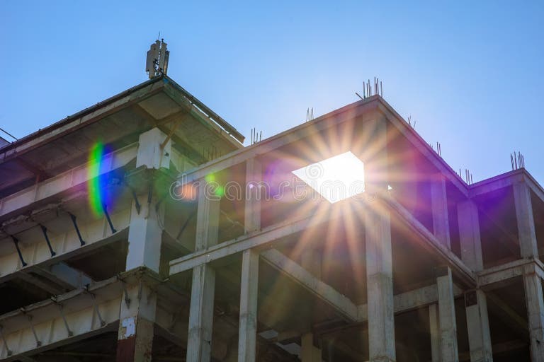 Sunlight through Incomplete Building Structure with Lens Flare Stock ...