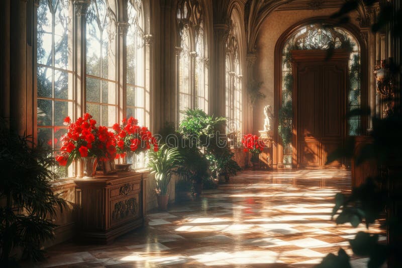 Sunlight from the Morning Streamed through the Large Windows ...