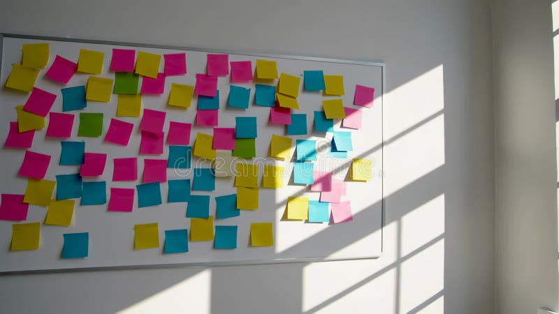 Sunlight Moving Across Whiteboard Covered in Sticky Notes Timelapse ...