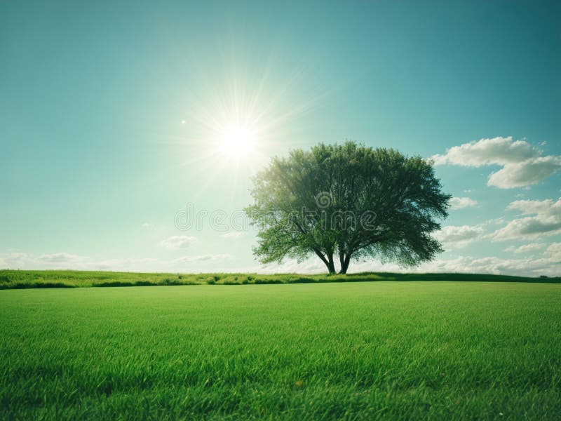 Sunlight Natural Landscape, Green Grass Field Stock Illustration ...