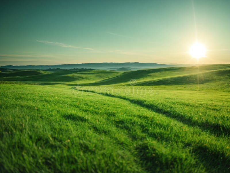 Sunlight Natural Landscape, Green Grass Field Stock Illustration ...