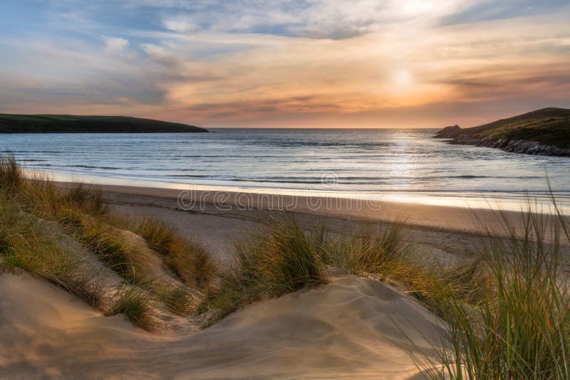 Sunlight Over Dunes, Crantock Beach, on the Beautiful North Cornwall ...