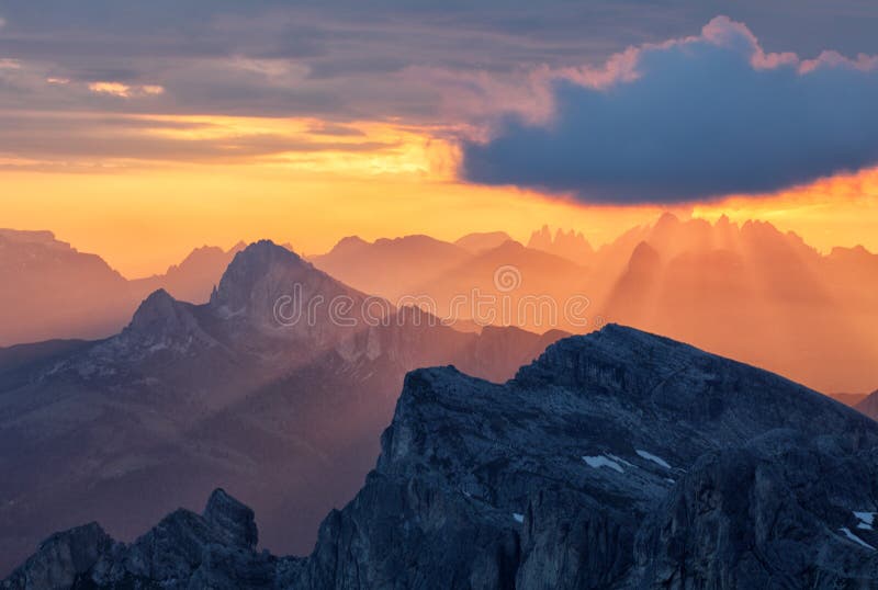 Sunlight Over Mountain with Sun Rays Stock Photo - Image of evening ...