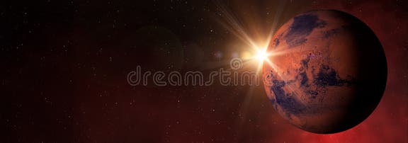 Sunlight Over the Planet Mars in the Red Starry Outer Space Stock ...