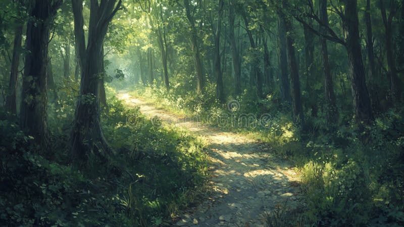 Sunlight Path through a Mystical Forest Stock Photo - Image of scenic ...