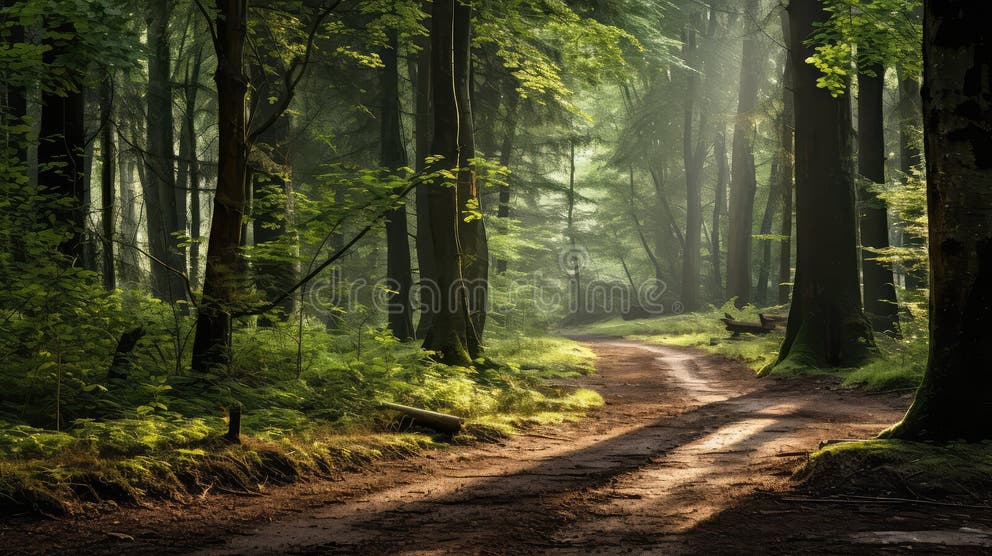 Sunlight Path through Trees Stock Photo - Image of tranquil, landscape ...