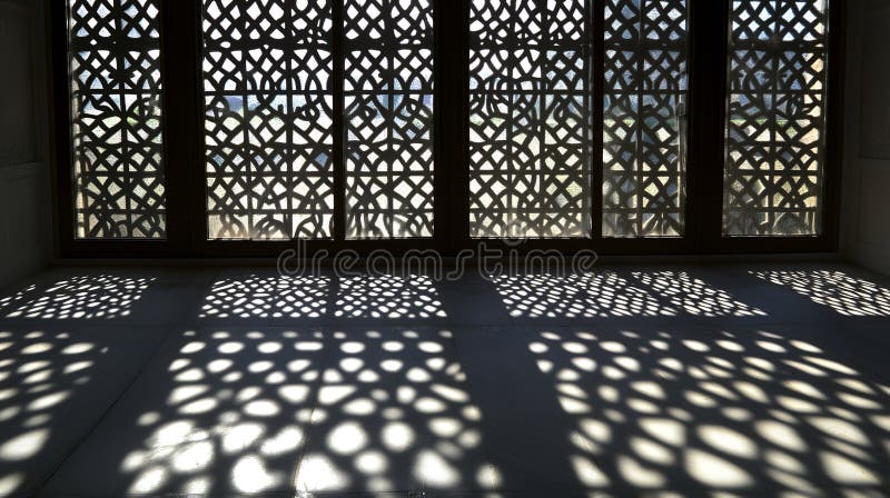 Sunlight Patterns Cast on Floor from Ornate Window with Geometric ...