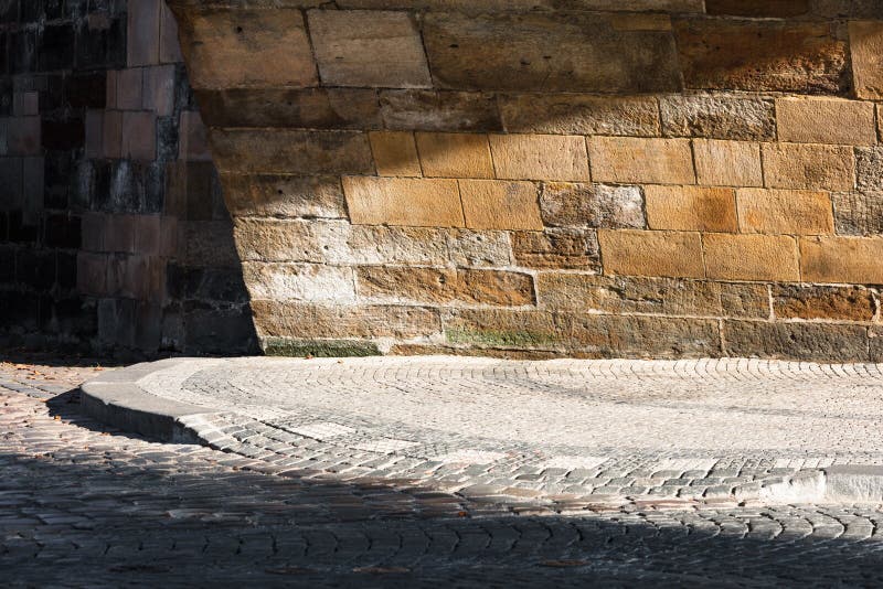 Sunlight on Pavement and the Wall Stock Photo - Image of brickwork ...