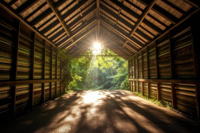 Sunlight Peeking through the Slats of a Covered Bridge Stock ...
