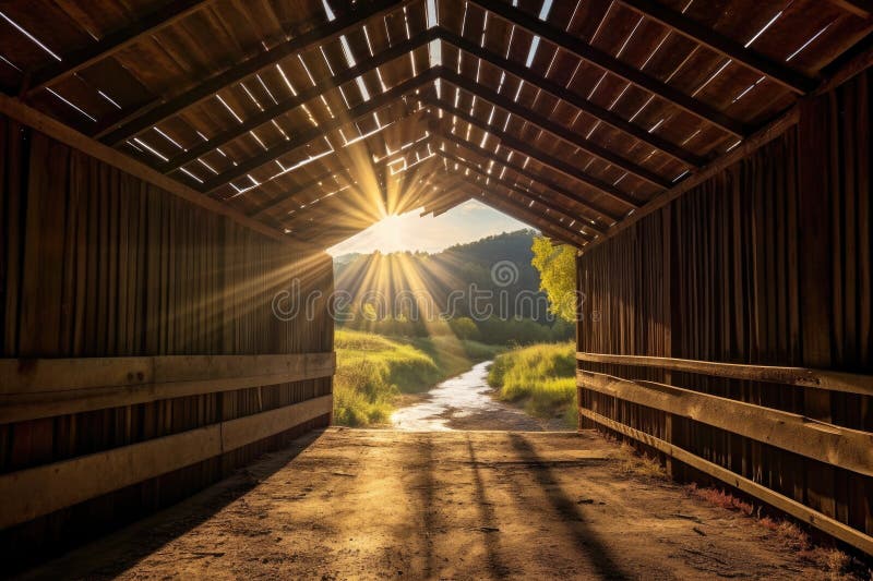 Sunlight Peeking through the Slats of a Covered Bridge Stock ...