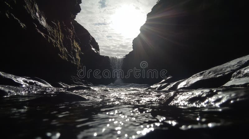 Hidden Cascade: a Glimpse of Light and Water through Dark Cliffs with ...