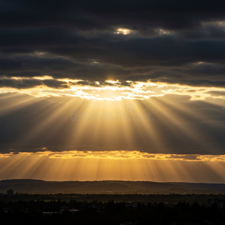 Sunlight Pierces through a Dense Layer of Dark Clouds, Creating ...