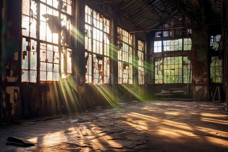 Sunlight Piercing through Broken Windows in an Old Factory Stock ...