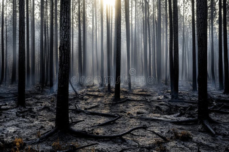Sunlight Piercing through Burnt Forest after Wildfire - Post-Fire ...