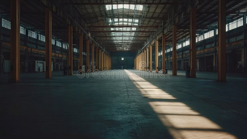 Sunlight Pours into the Empty Interior of a Factory through Its Large ...