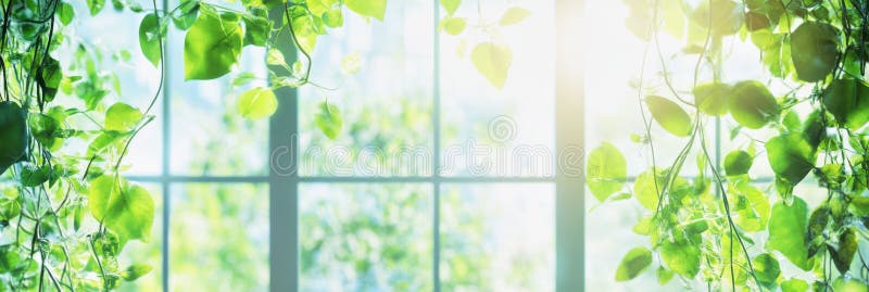 Bright and Refreshing View through Panoramic Window with Green Leaves ...