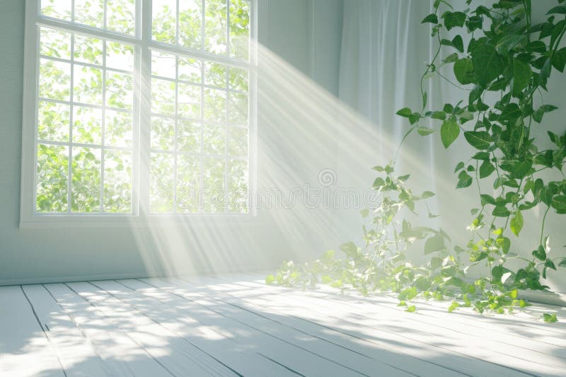 Sunlight Pours Peaceful Room Window Creating Shadows Wooden Floor Stock ...