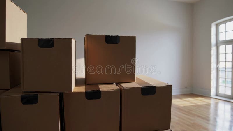 Sunlight Illuminating Cardboard Boxes in Empty Room Slow Motion Stock ...