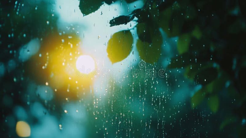 Sunlight through Rain-drenched Leaves Providing Serene Atmosphere Stock ...