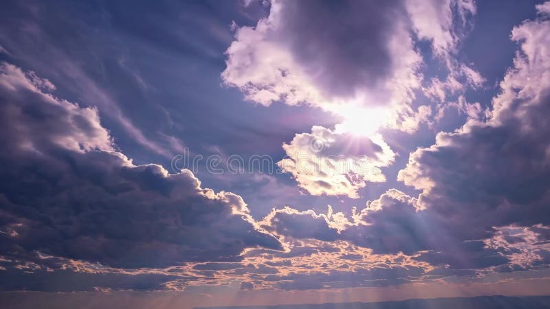Sunlight Rays Breaking through Dramatic Clouds, Serene Landscape. Natural Phenomenon and ...