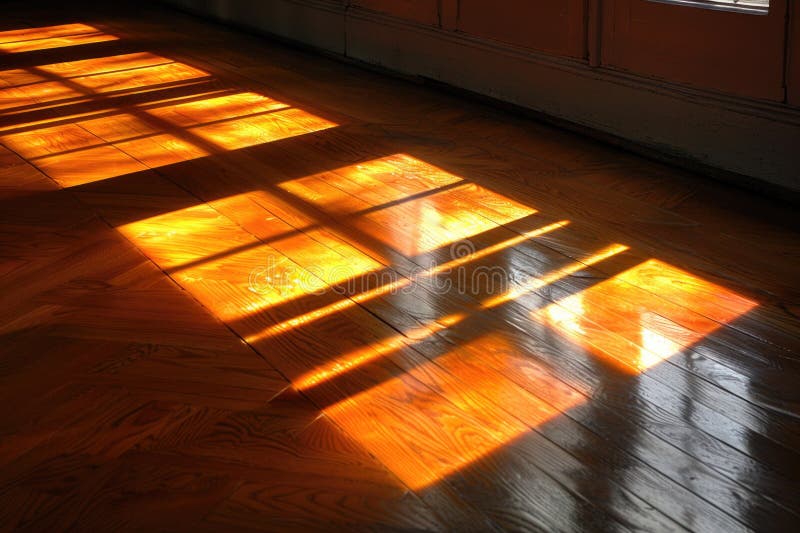 Sunlight Rays Shining through Windows Reflect on a Wooden Floor ...