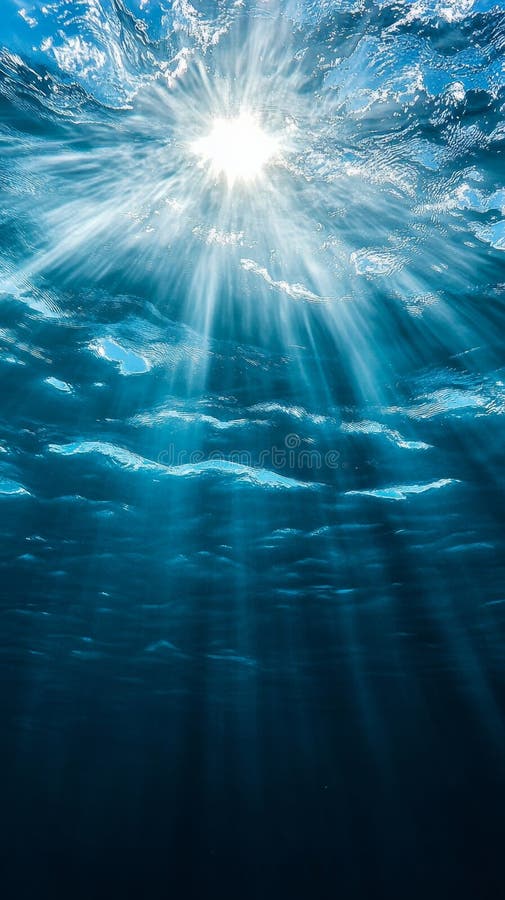 Sunlight Rays Underwater Ocean Scene Stock Image - Image of reflection ...