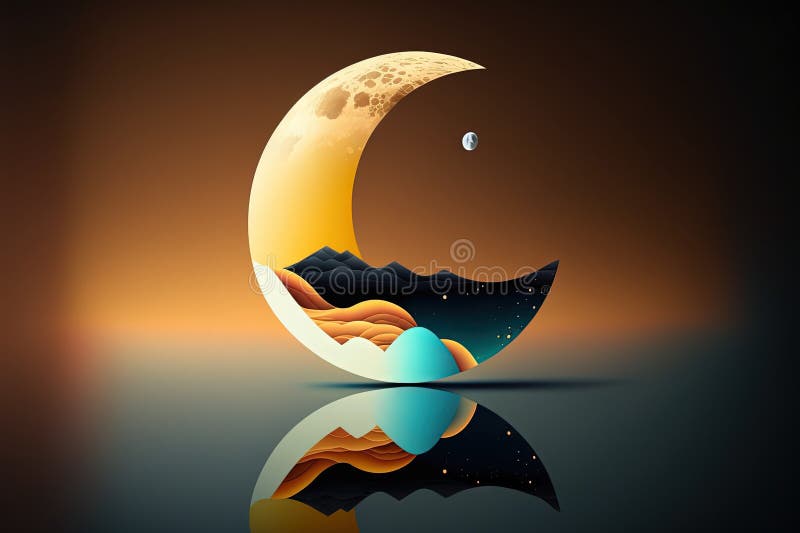 Sunlight Reflecting the Half Moon Stock Illustration - Illustration of ...