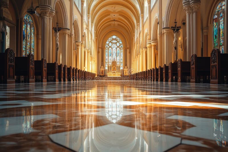 Sunlight Reflecting on Marble Floor in Empty Cathedral Stock ...