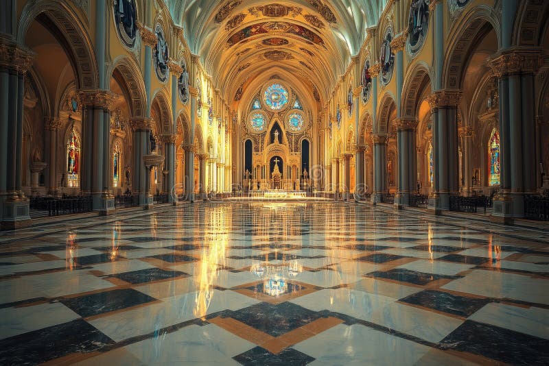 Sunlight Reflecting on Marble Floor in Empty Cathedral Stock ...