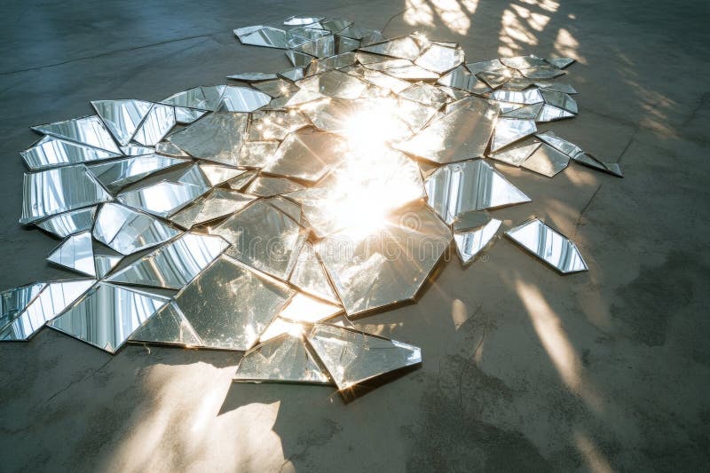 Sunlight Reflecting on Mirror Shards Scattered Across Floor Stock Photo ...