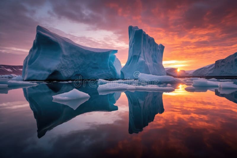 Sunlight Reflecting Off Calved Icebergs in Water Stock Photo - Image of ...