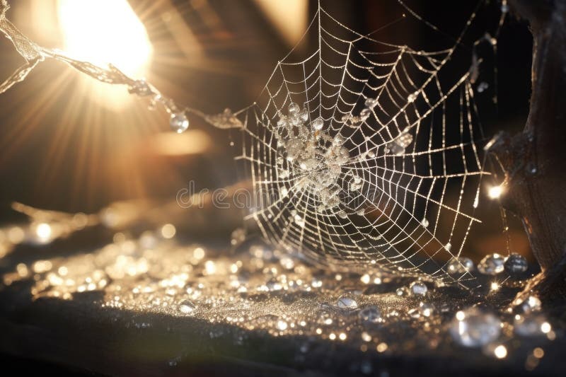 Sunlight Reflecting Off Diamond Dust on a Spiderweb Stock Illustration ...
