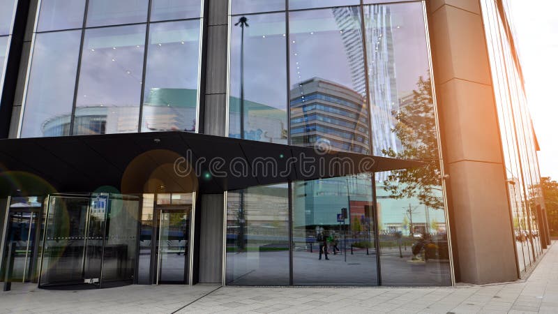 Glass Windows and Sidewalks in Office Buildings. Stock Image - Image of ...