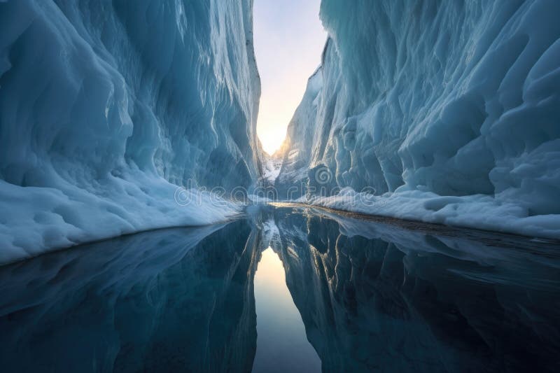 Sunlight Reflection on the Icy Walls of a Glacier Crevasse Stock Image ...