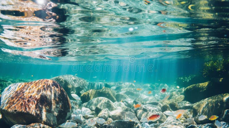 Sunlight Reflection on Ocean Surface Revealing Underwater Rocks and ...
