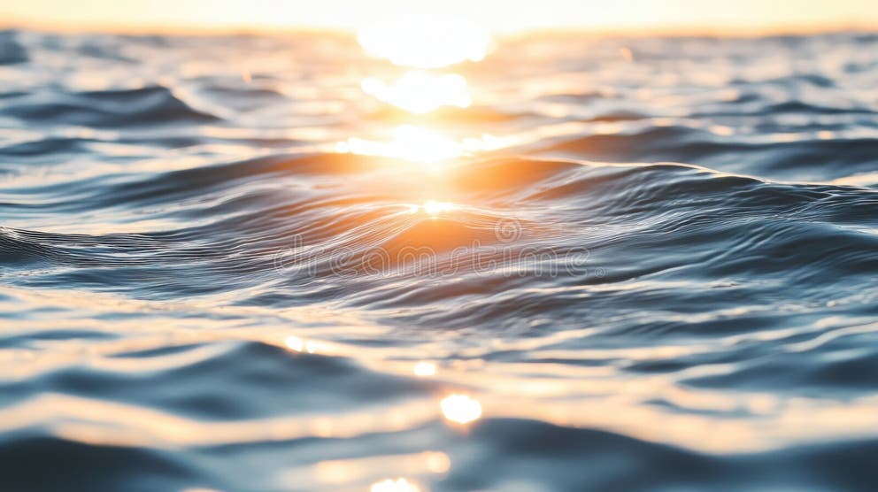 Sunlight Reflects on Gentle Ocean Waves during a Serene Twilight Moment ...