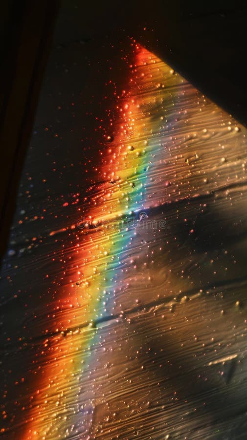 Sunlight Refracting through Water Droplets on Glass Creating a Rainbow ...