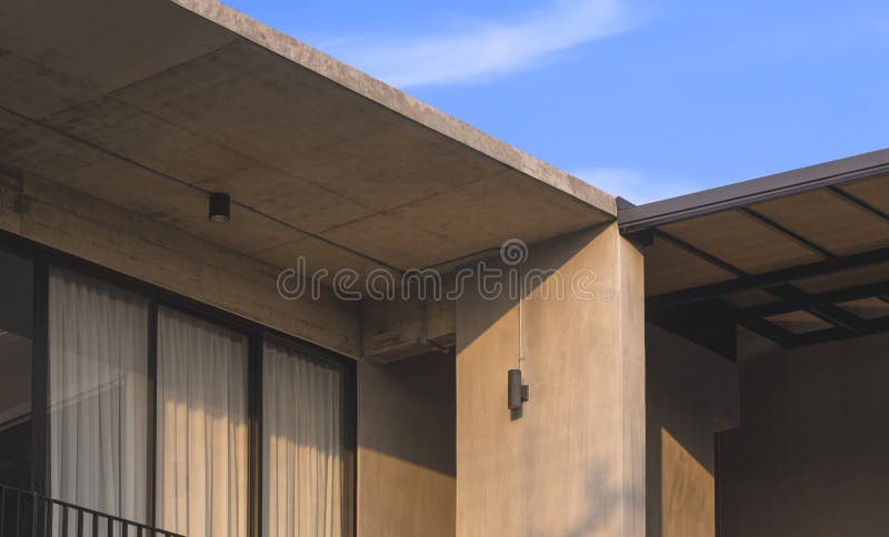 Sunlight and Shadow on Balcony of the Old Modern Loft House with Blue ...