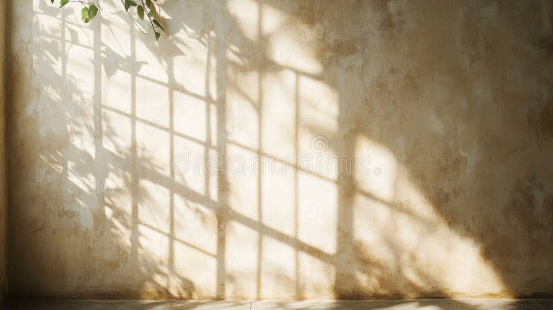 Sunlight Shadow on Beige Wall with Leaf Shadows Stock Illustration ...