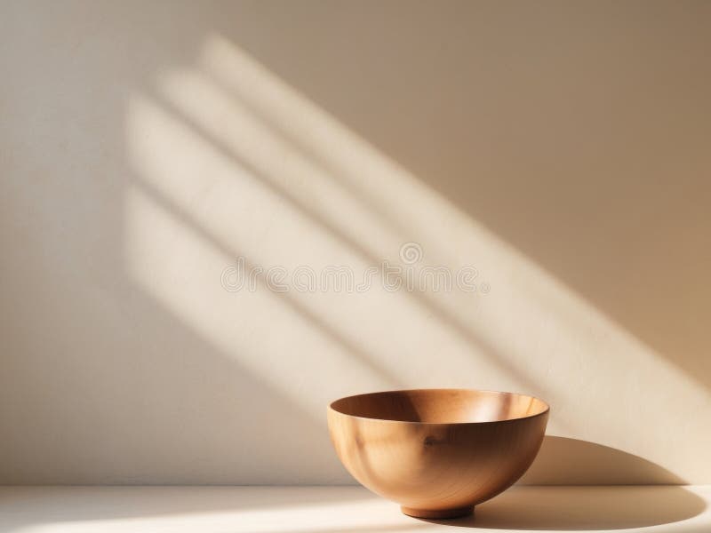 Sunlight Shadow on Beige Wall with Wooden Bowl Stock Image - Image of ...