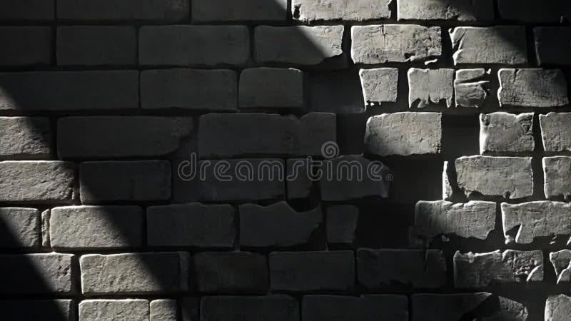 Sunlight and Shadow Play Across a Rugged Stone Wall Built with ...
